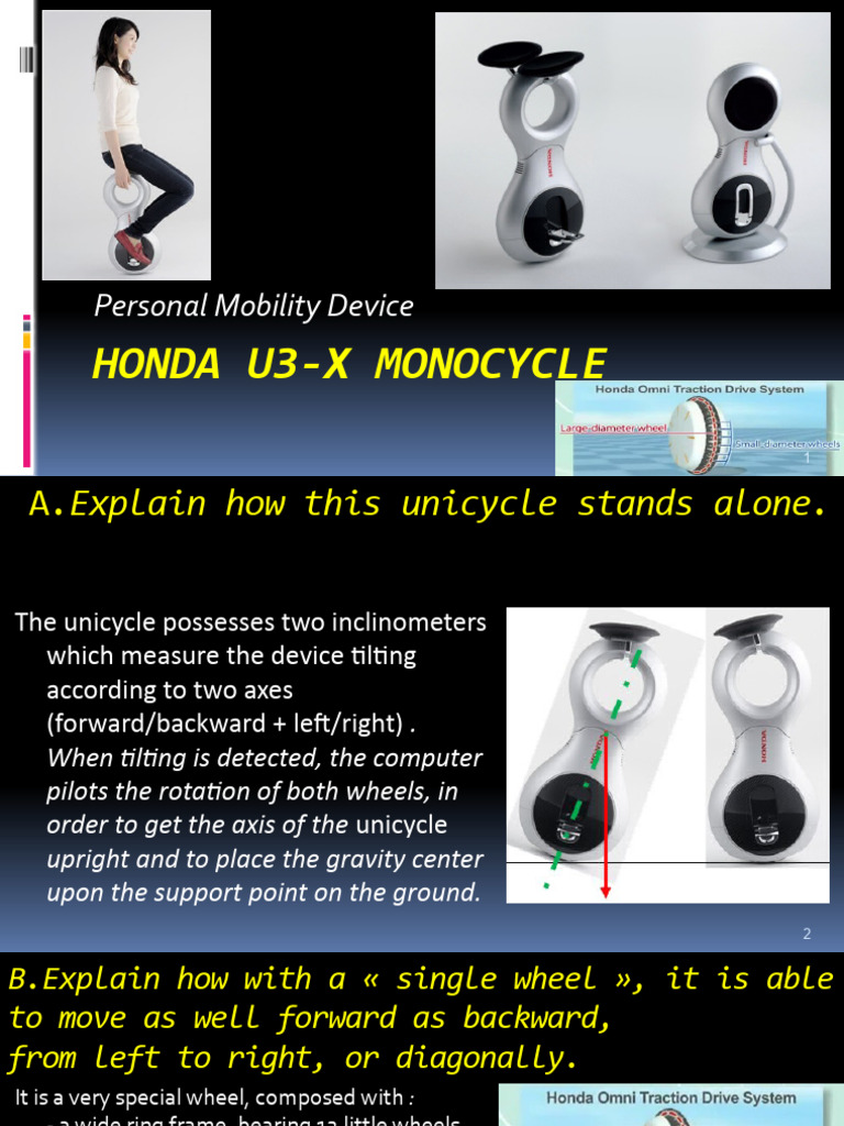 Honda U3-X Monocycle Features & Limitations | PDF | Rotation | Gear