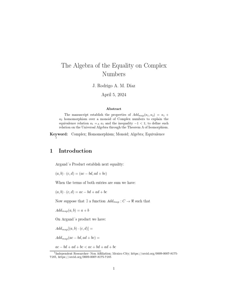 Algebraic Properties of Complex Numbers | PDF | Abstract Algebra ...