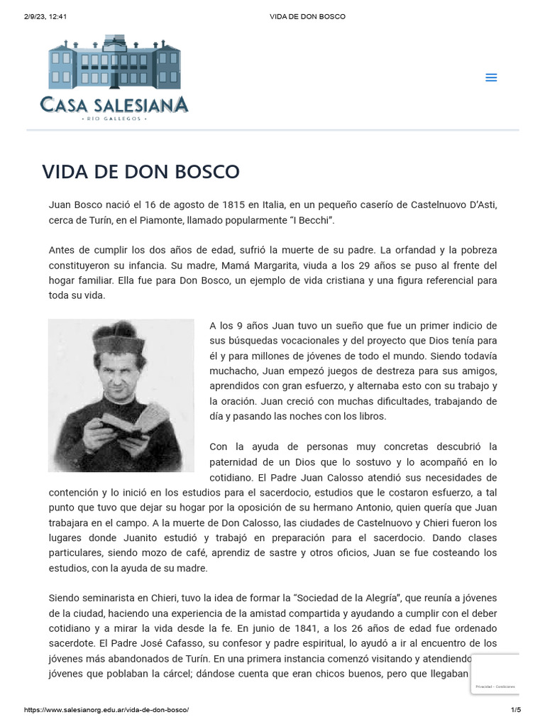 VIDA DE DON BOSCO | PDF