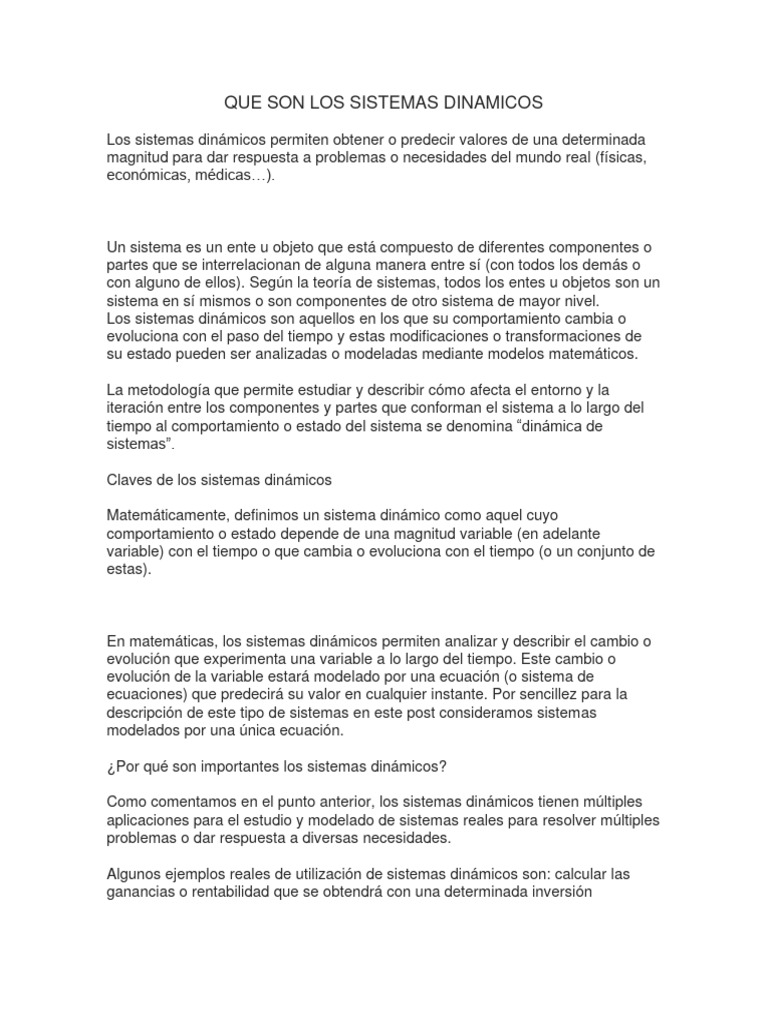 QUE SON LOS SISTEMAS DINAMICOS | PDF | Señal analoga | Sistema dinamico