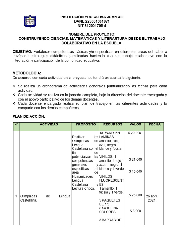 Proyectos General, 2024. La Esperanza | PDF | Amarillo | Rojo