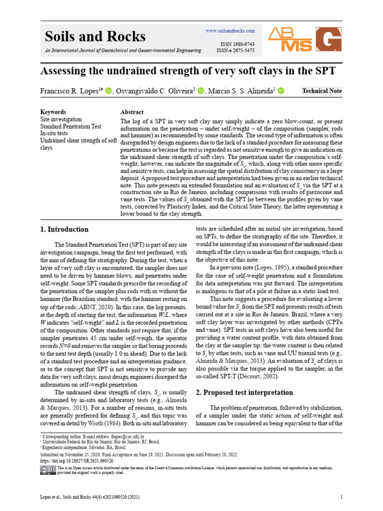 Undrained Strength of Soft Clays in SPT | PDF | Solid Mechanics | Soil