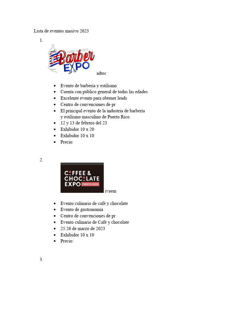 Lista de eventos masivo | PDF