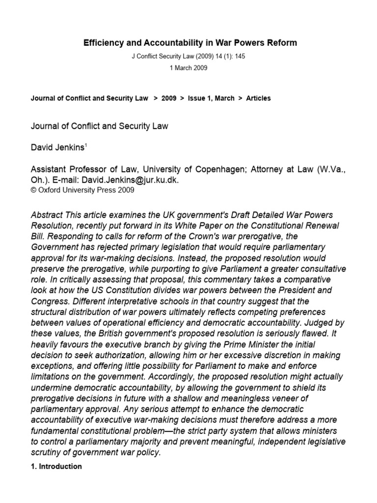 UK War Powers Reform: Efficiency vs. Accountability | PDF | American ...