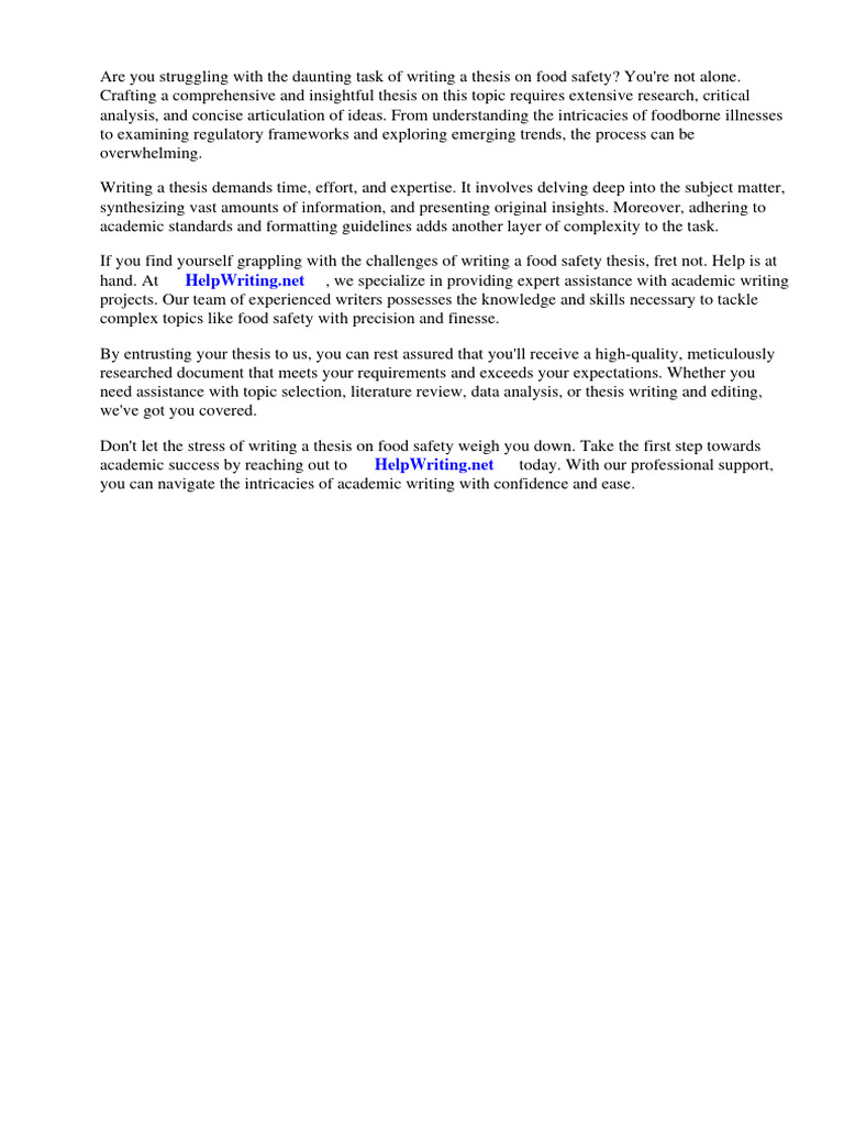Food Safety Thesis Essays | PDF | Foodborne Illness | Food Safety
