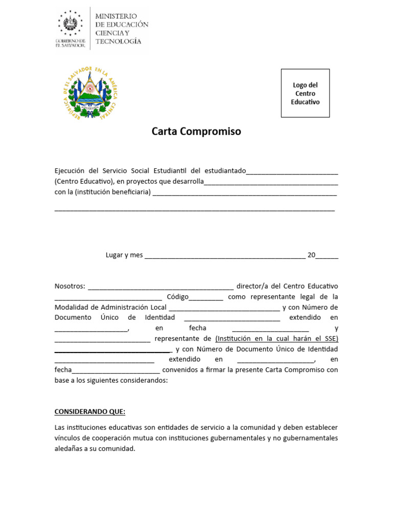 Carta Compromiso para Servicio Social | PDF