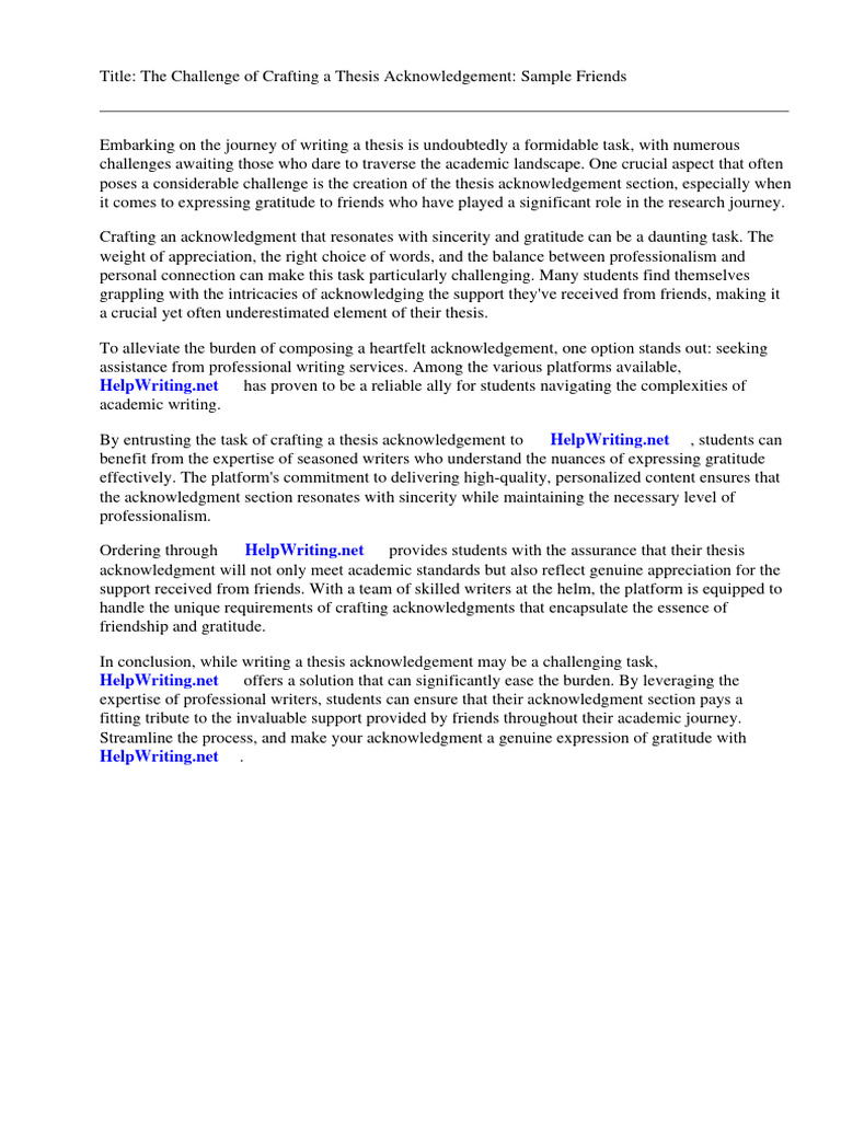 Acknowledgement Thesis Sample Friends | PDF | Statistical Classification