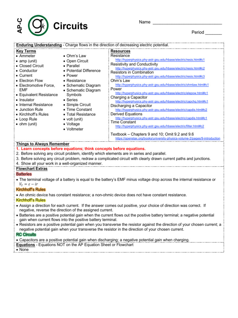 Circuits Lecture Notes | PDF | Series And Parallel Circuits | Capacitor