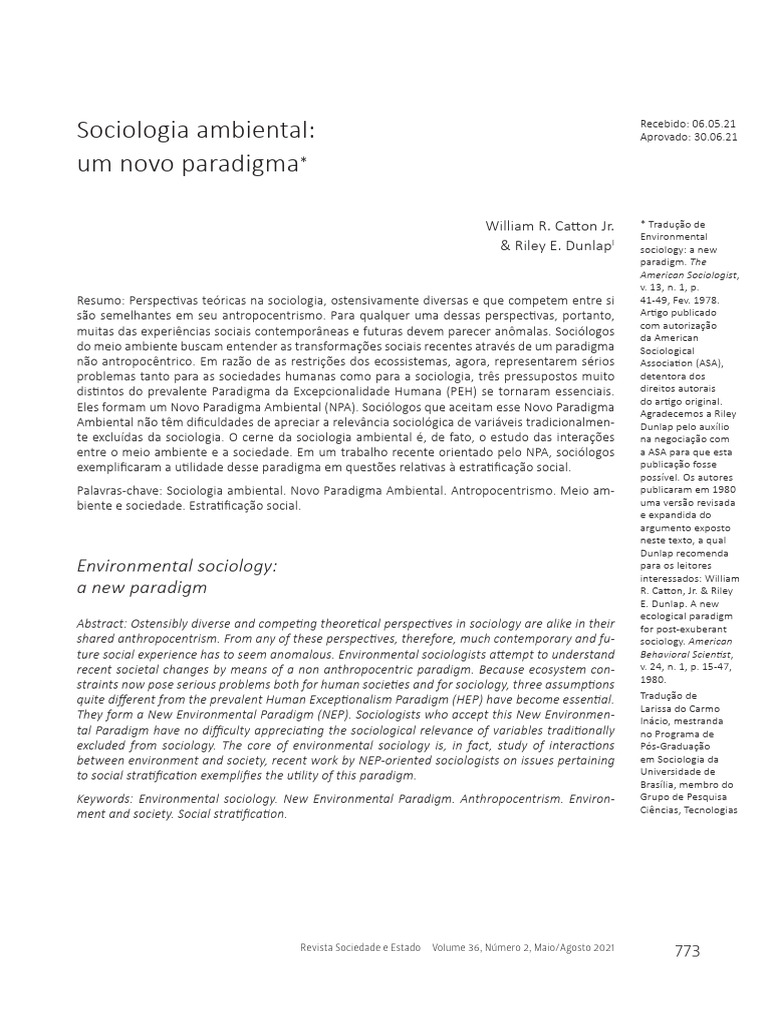 Sociologia Ambiental - Um Novo Paradigma - Dunlap - 2022 | PDF Sociologia Ambiental - Um Novo Paradigma - Dunlap - 2022 | PDF