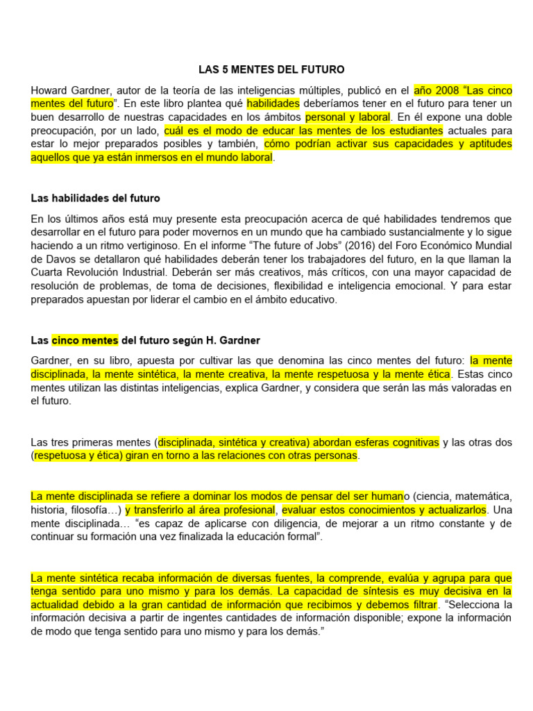 Las 5 Mentes Del Futuro | PDF | Mente | Creatividad Las 5 Mentes Del Futuro | PDF | Mente | Creatividad