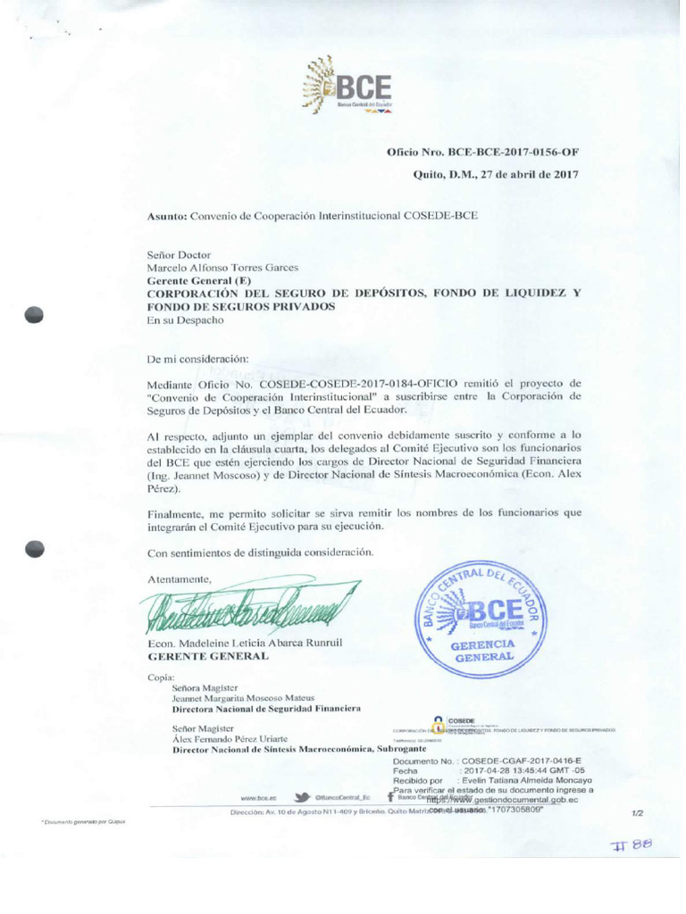 Convenio COSEDE BCE | PDF