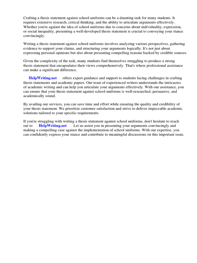 Thesis Statement Against School Uniforms | PDF | Essays | Thesis