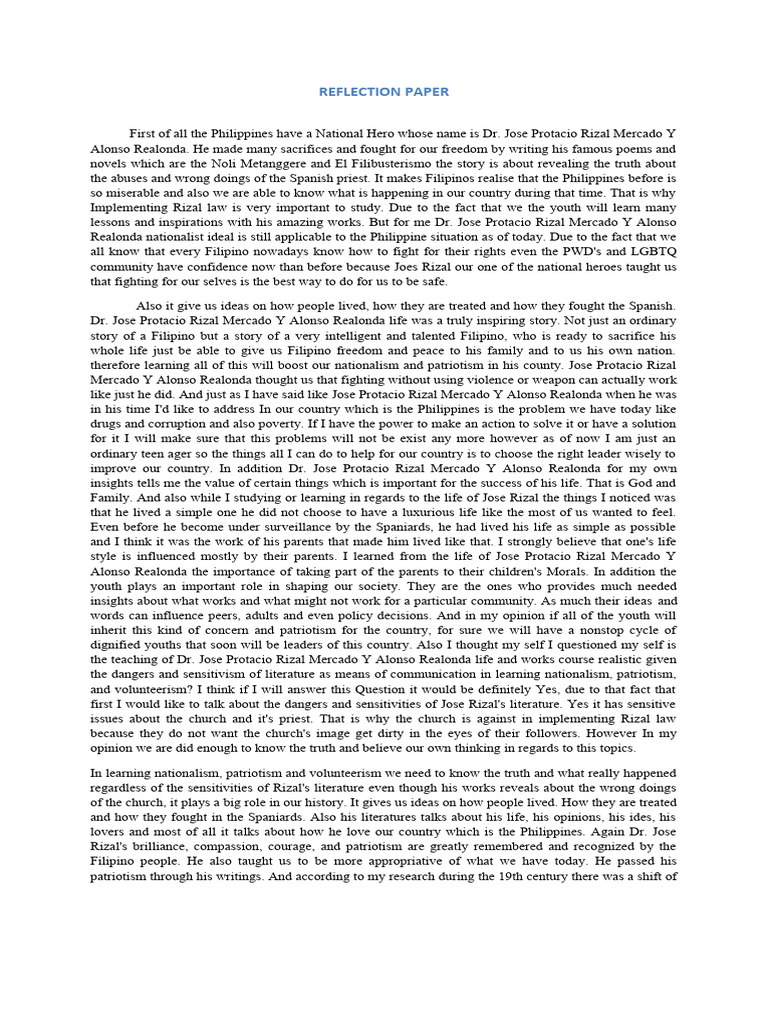 Reflection Paper Rizal | PDF