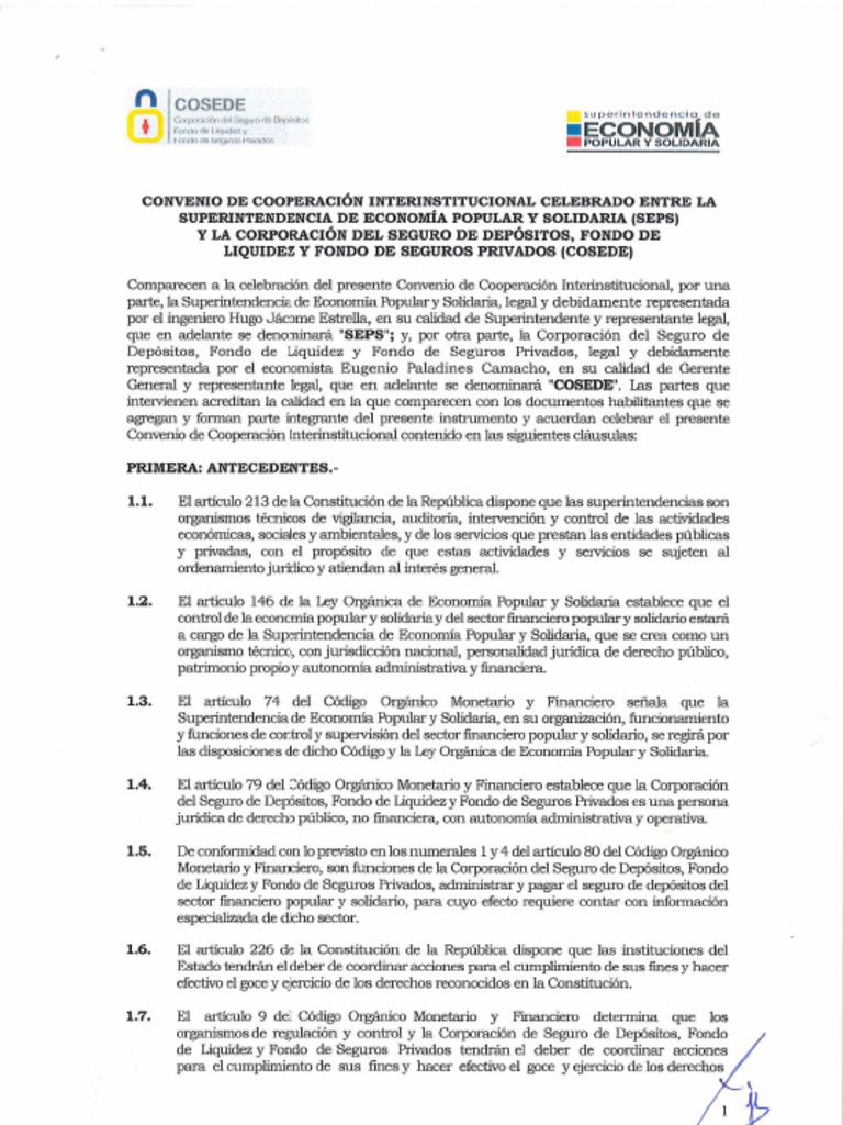 Convenio de Cooperación Interinstitucional SEPS COSEDE | PDF