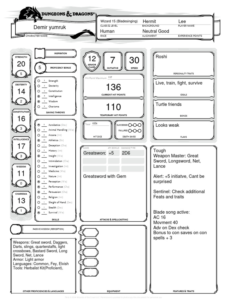 Lee's Buff Wizard Bladesinger | PDF