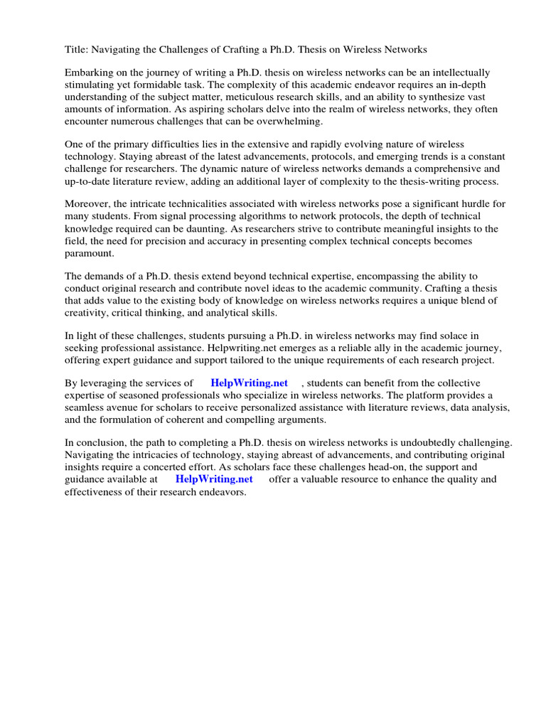 PHD Thesis On Wireless Networks | PDF