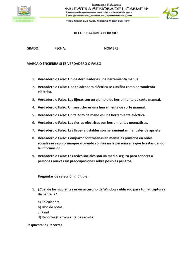 Evaluacion de Recuperacion Informatica 5 | PDF