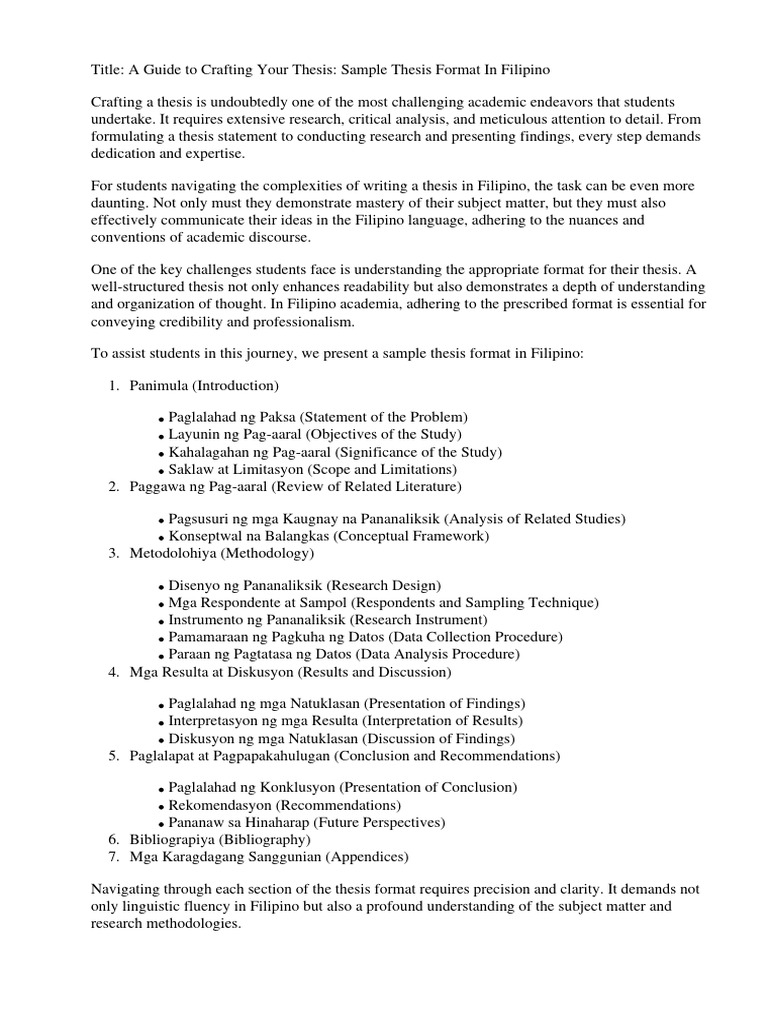 Sample Thesis Format in Filipino | PDF | Tagalog Language | Thesis