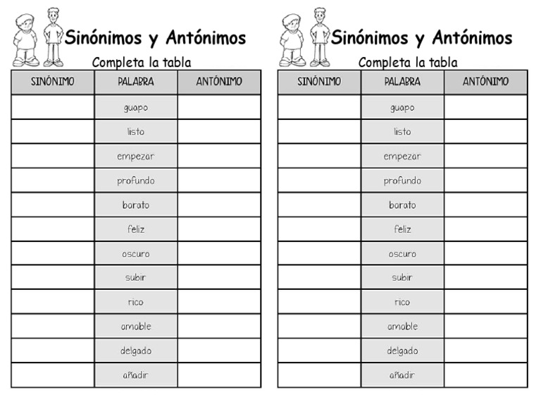 Sinónimos y Antónimos Actividad | PDF