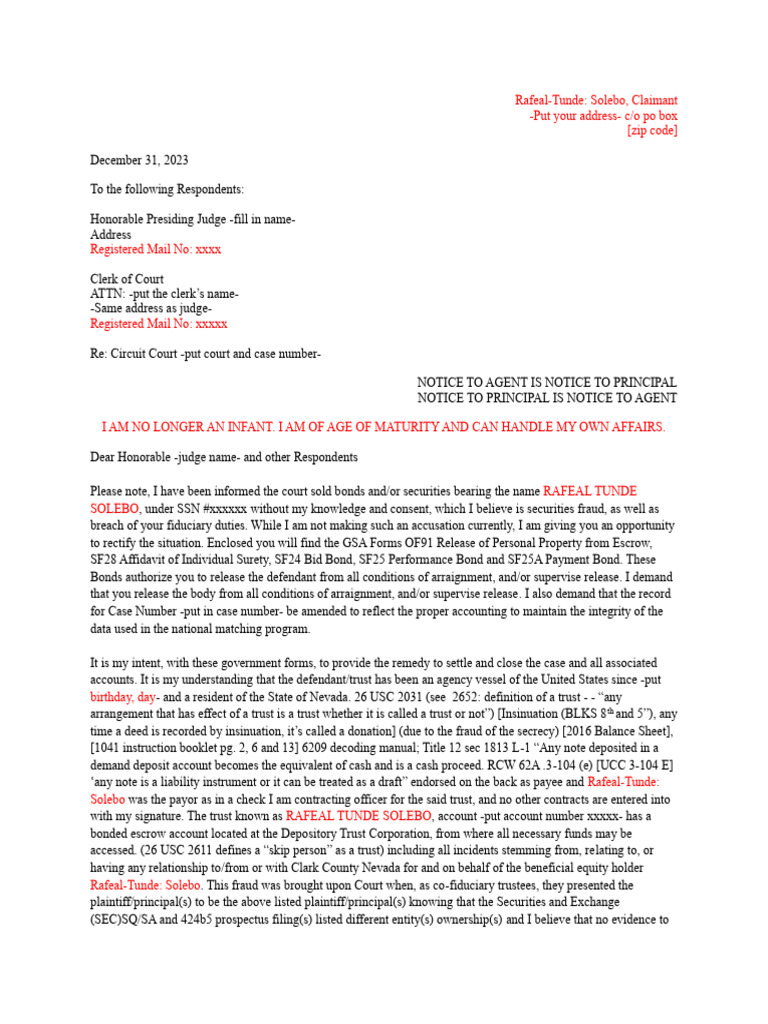 GSA Bond Letter To The Court | PDF | Trust Law | Fiduciary