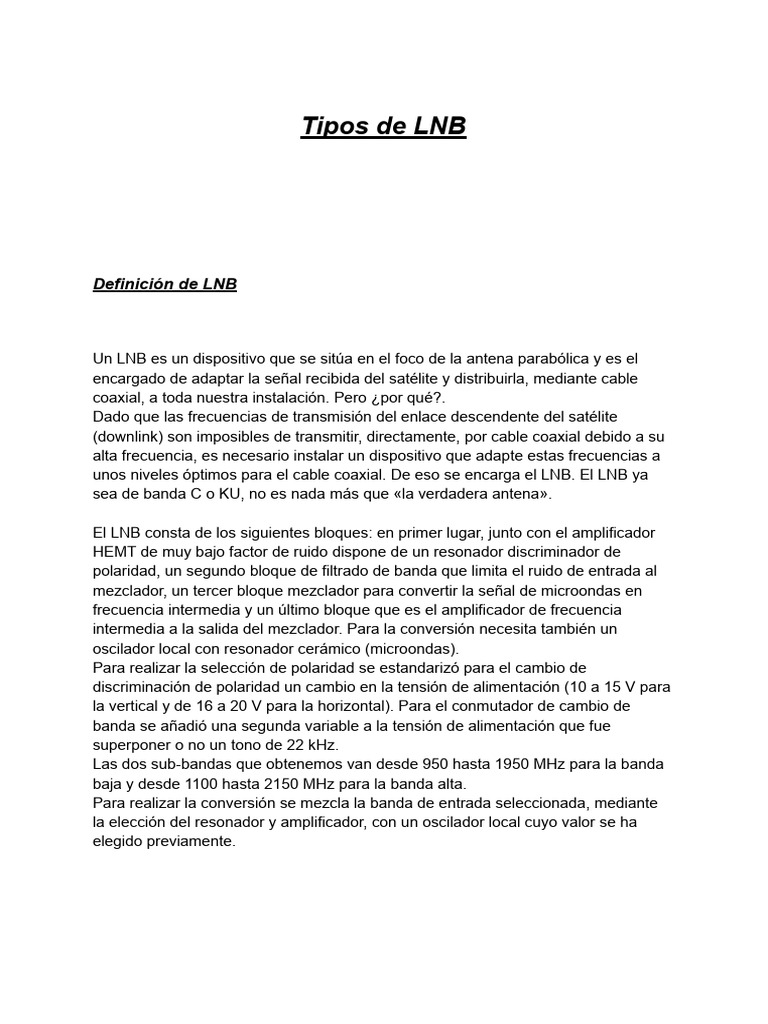 Tipos de LNB | PDF | Ingeniería de difusión | Circuitos electrónicos