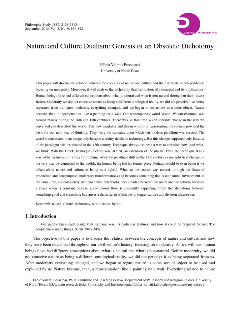 Nature and Culture Dualism Genesis of An Obsolete Dichotomy | PDF ...