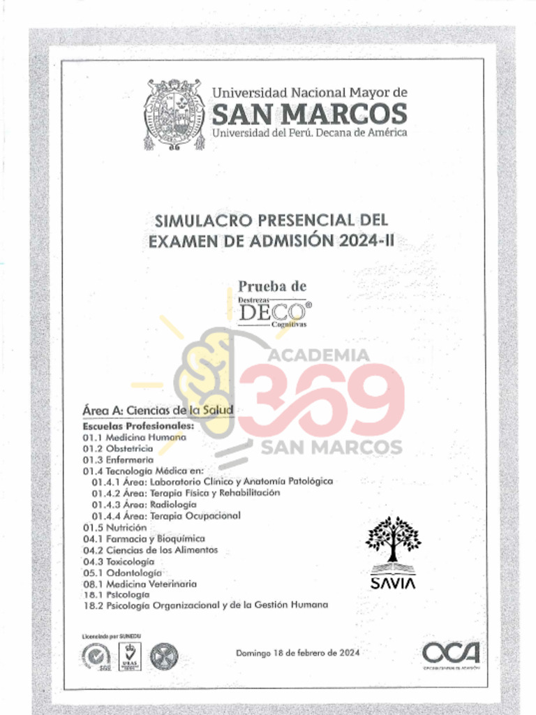 Simulacro Area A San Marcos | PDF