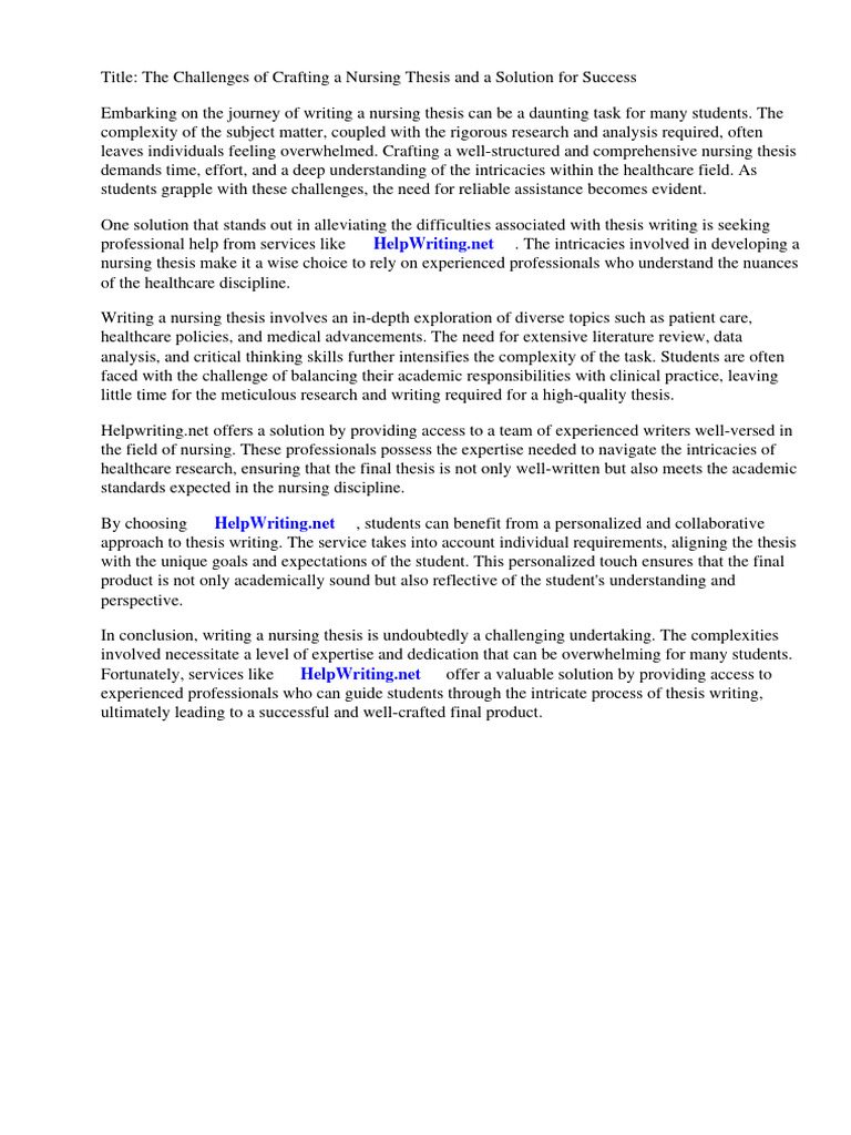 Nursing Thesis Title Sample | PDF | Thesis | Nursing