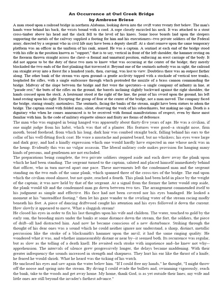 An Occurrence at Owl Creek Bridge by Ambrose Briese | PDF