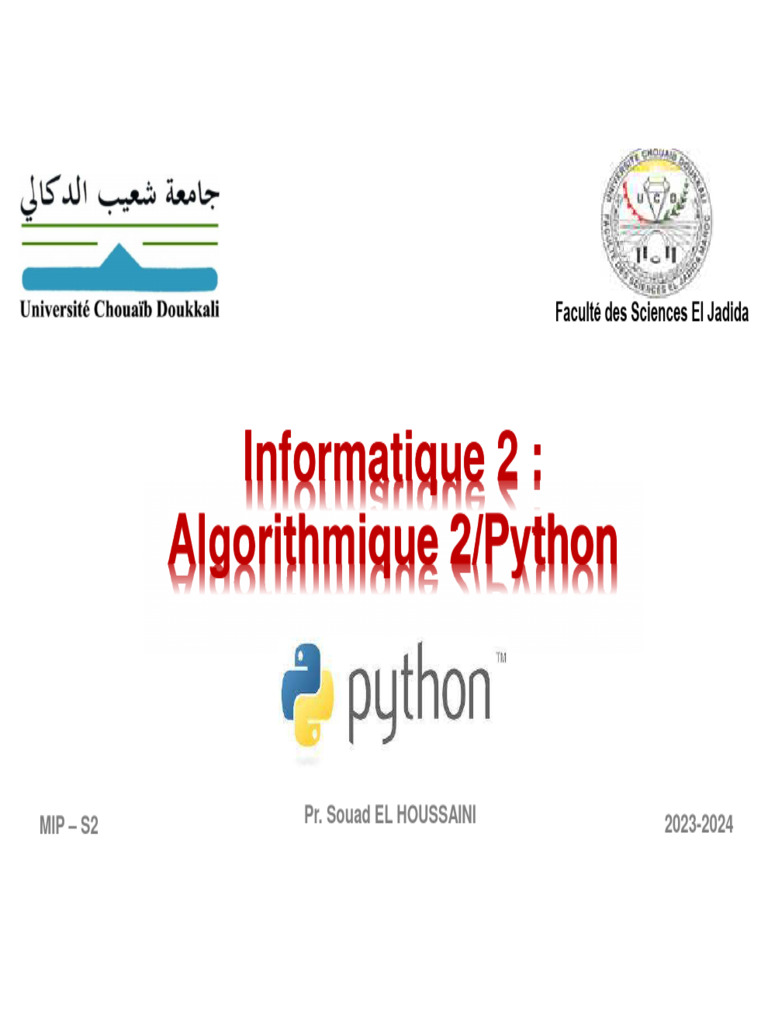 Cours Python 2023-2024 : Algorithmique et Programmation | PDF