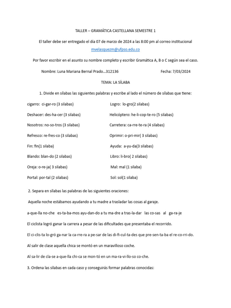 .Taller de Gramatica 2 | PDF | Lingüística | Escritura