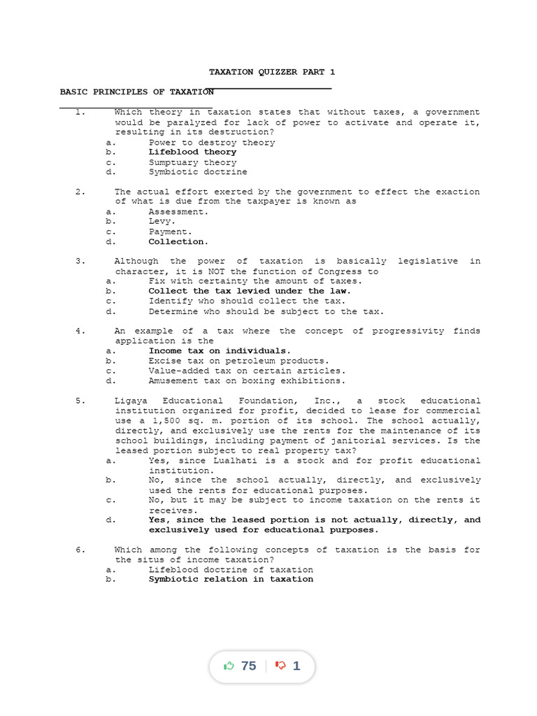 Taxation Quiz: Key Concepts and Cases | PDF | Value Added Tax | Taxes