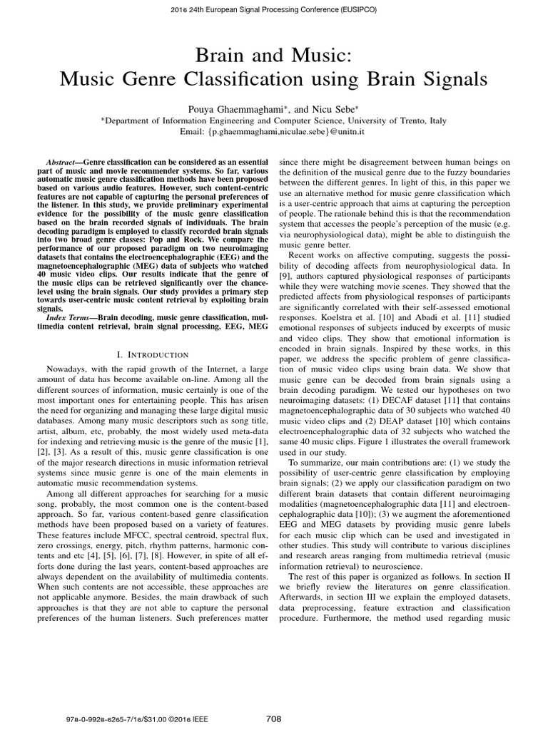 Brain and Music - Music Genre Classification Using Brain Signals | PDF ...