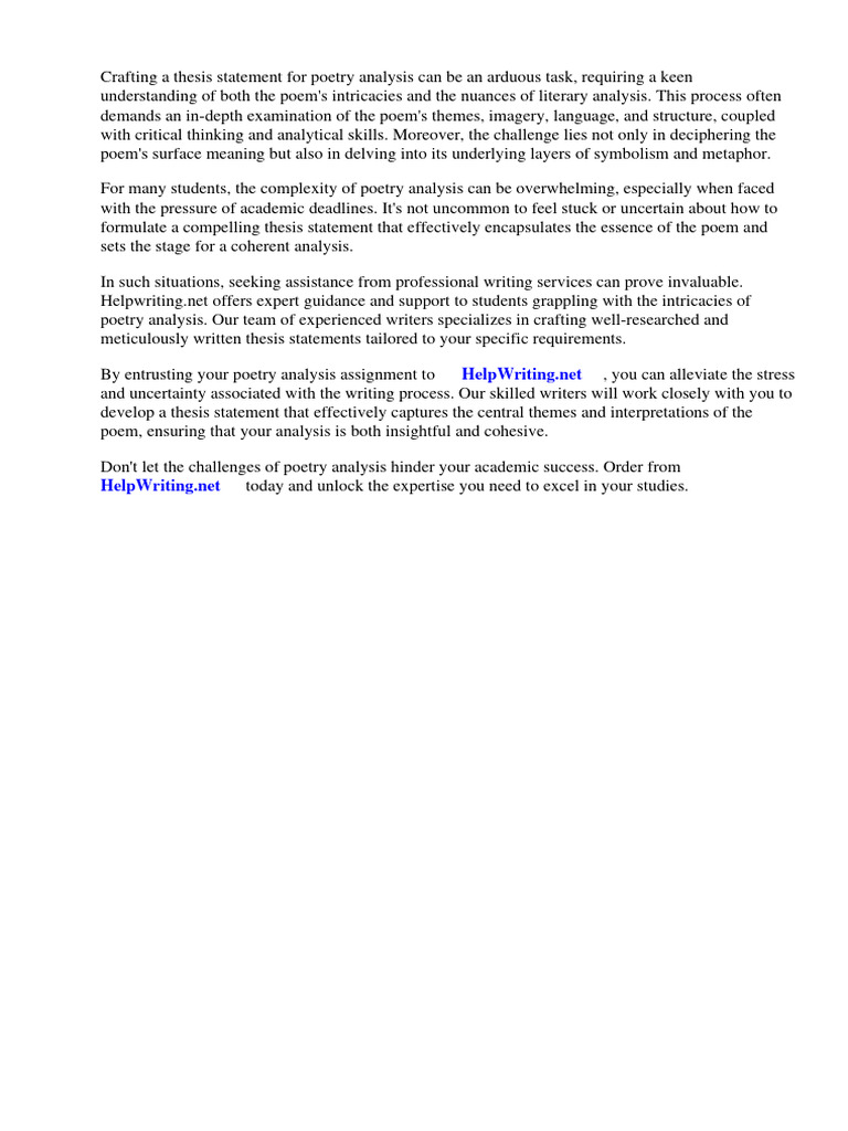 Sample Thesis Statement For Poetry Analysis | PDF | Poetry | Essays