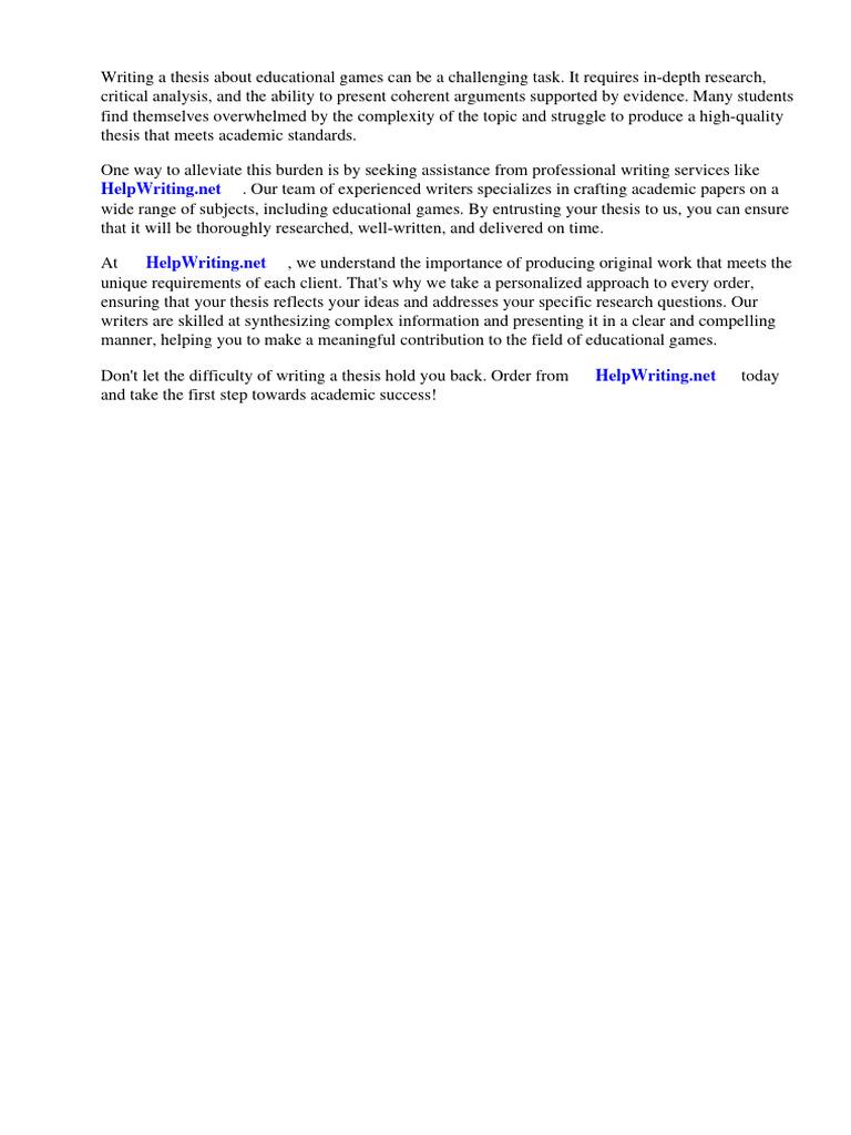 Sample Thesis About Educational Games | Download Free PDF | Thesis ...