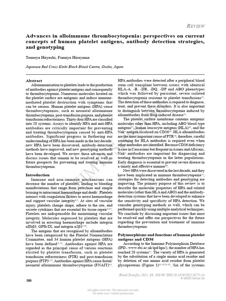 Advances in Alloimmune Thrombocytopenia Perspectives On Current | PDF ...