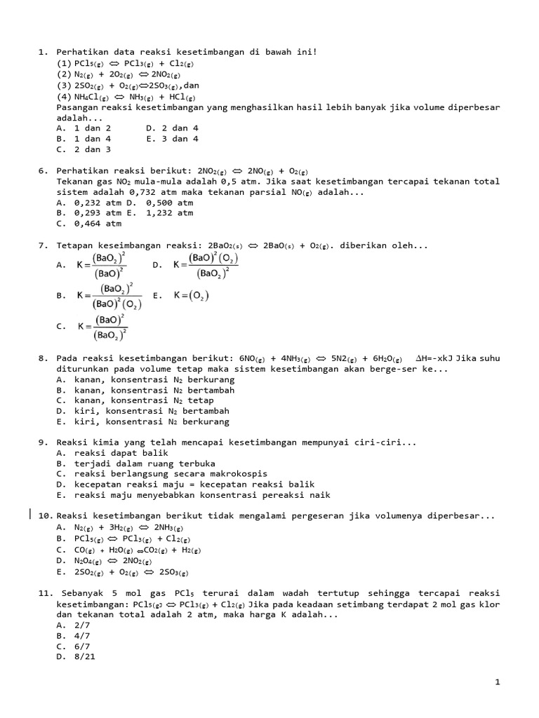 Soal Latihan Kesetimbangan Kimia | PDF