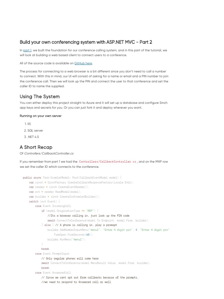 Build Your Own Conferencing System With ASP - Net MVC - Part 2 | Download Free PDF | Conference ...