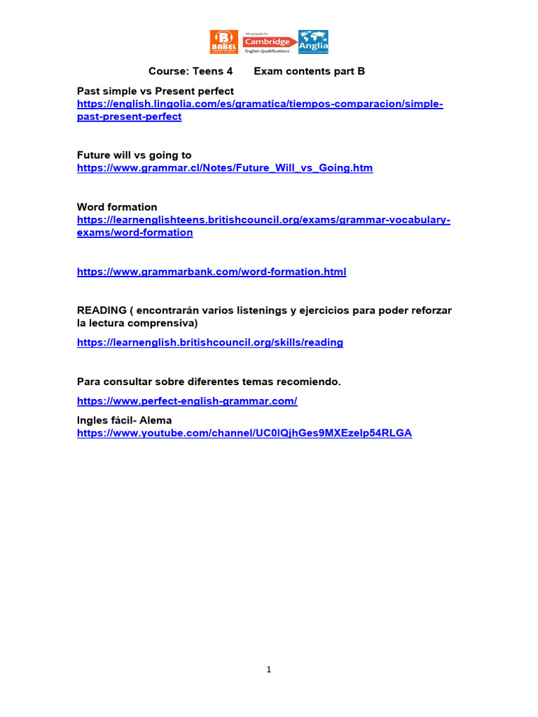 Contenidos Teens 4 Part B | PDF