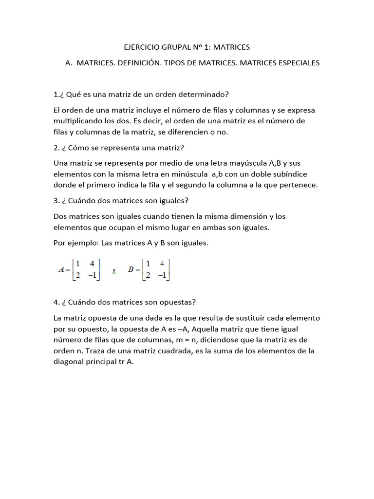 Ejercicio Grupal #1 | PDF | Matriz (Matemáticas) | Objetos matemáticos