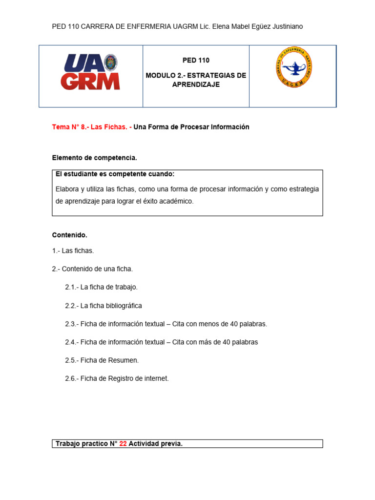 PED 110 Modulo 2 Tema #8 Una Forma de Procesar Informacion 2023 | PDF | Aprendizaje | Enseñando