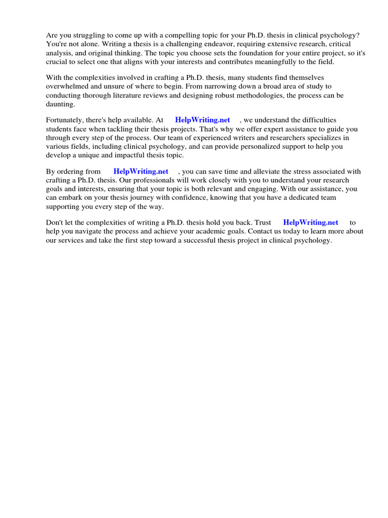 PHD Thesis Topics in Clinical Psychology | PDF | Psychology | Clinical ...