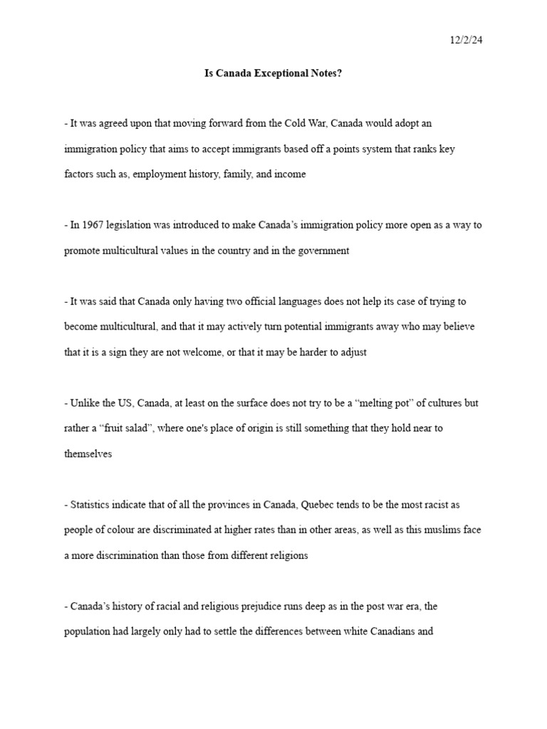 Canada's Immigration and Multiculturalism Issues | PDF ...