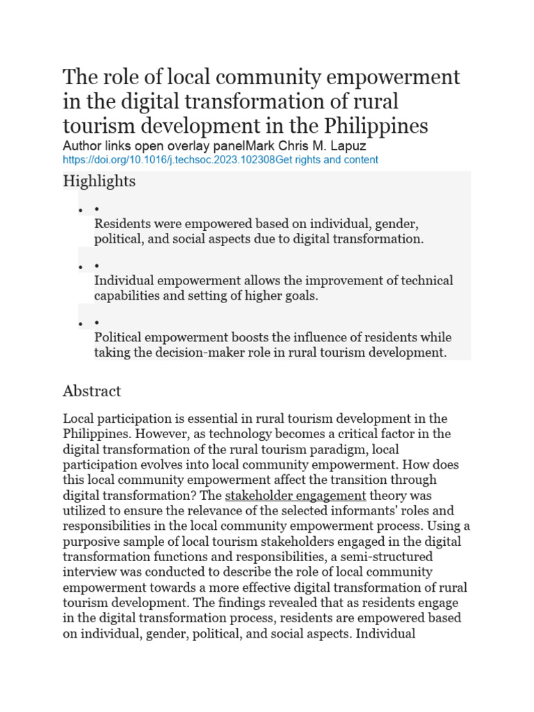 Empowering Communities in Rural Tourism | PDF | Social Science