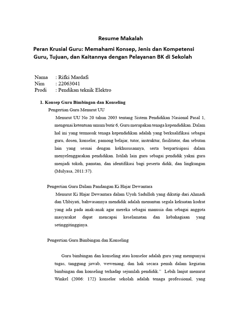 Kompetensi dan Peran Guru BK di Sekolah | PDF | Karier & Perkembangan ...