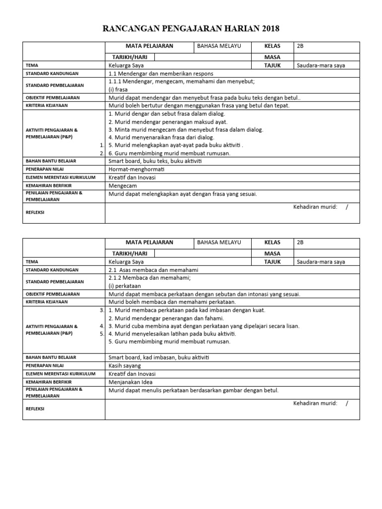 RPH BM Tahun 2 (Unit 3 Dan 4) | PDF