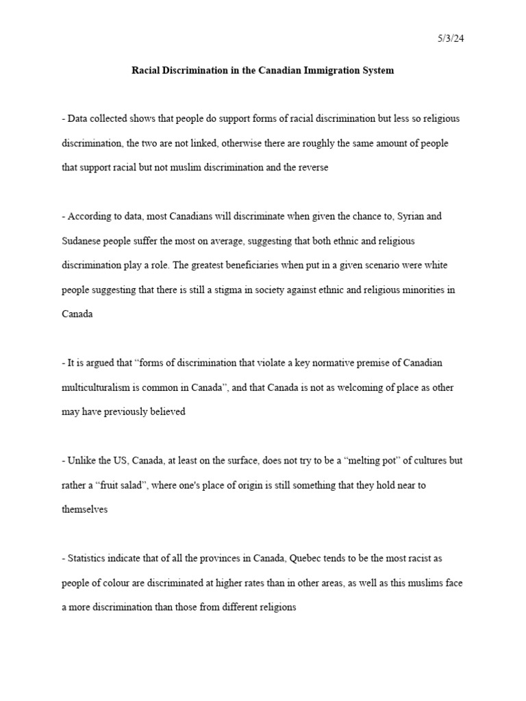 Racial Discrimination in The Canadian Immigration System | PDF ...