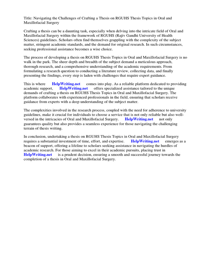 Rguhs Thesis Topics in Oral and Maxillofacial Surgery | PDF | Self-Improvement