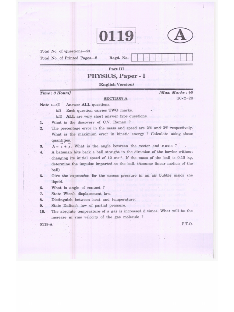 Physics Paper I (EM TM) | PDF