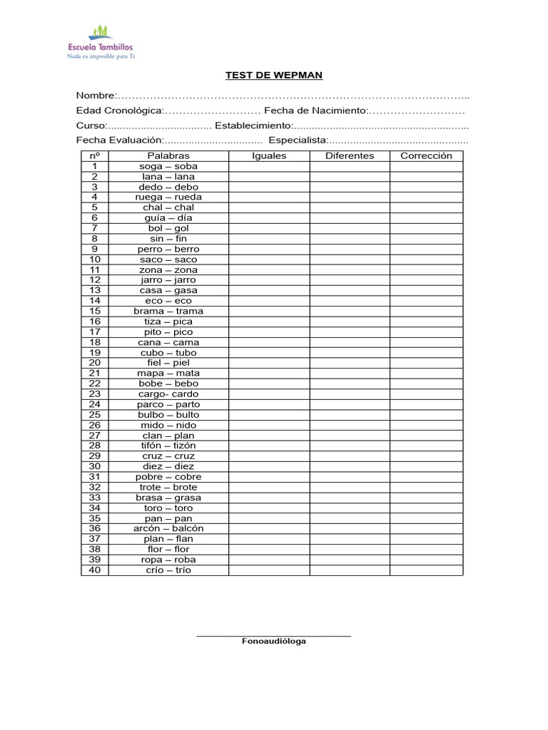 Test de Discriminación Auditiva | PDF | Métodos y materiales de enseñanza